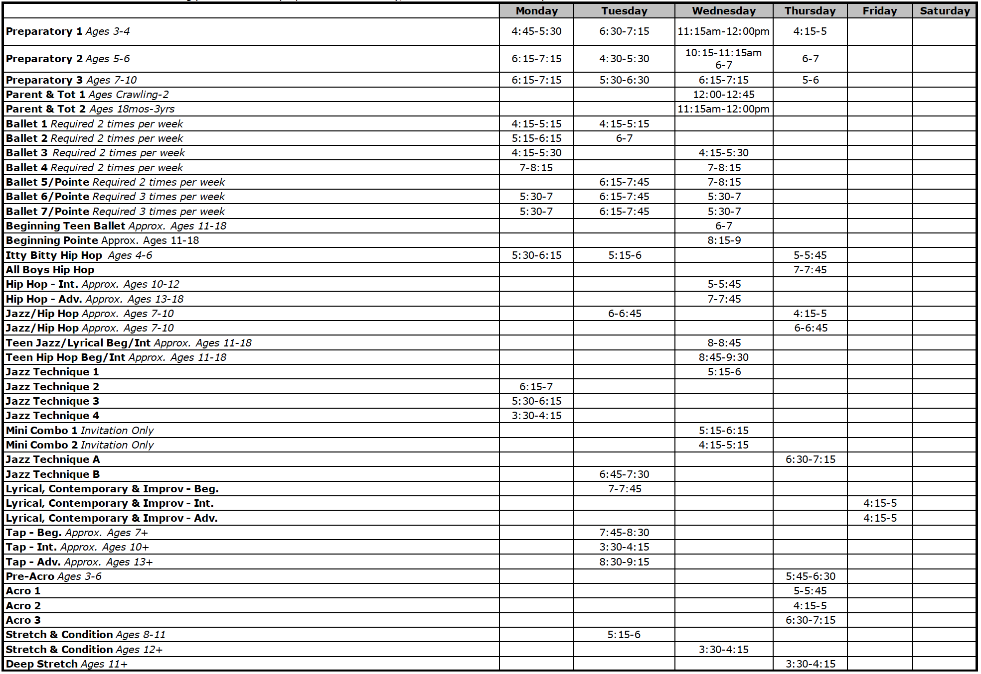 Class Schedule